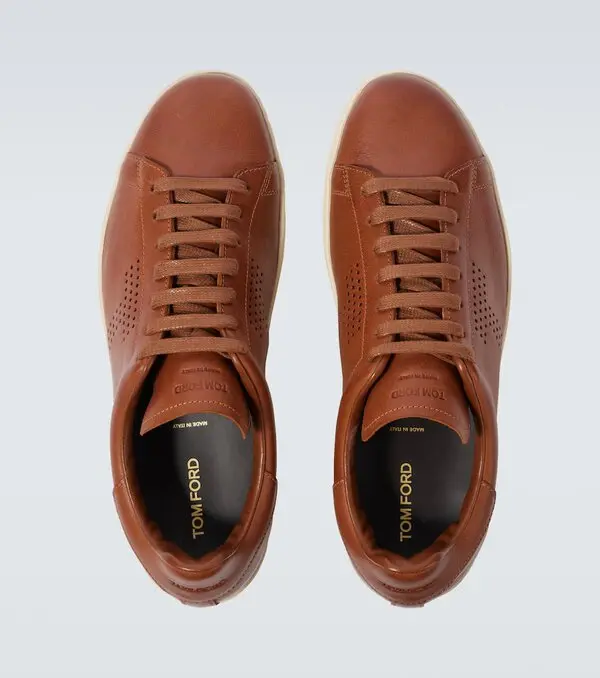 TOM FORD Warwick Perforated Leather Sneakers - Brown
