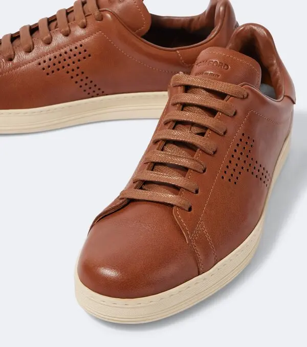 TOM FORD Warwick Perforated Leather Sneakers - Brown