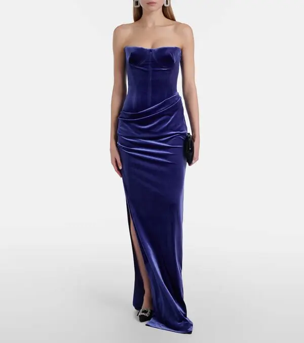Alex Perry Draped Velvet Bustier Gown