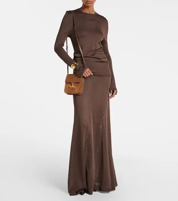 TOM FORD Tara Mini Suede Crossbody Bag - Brown