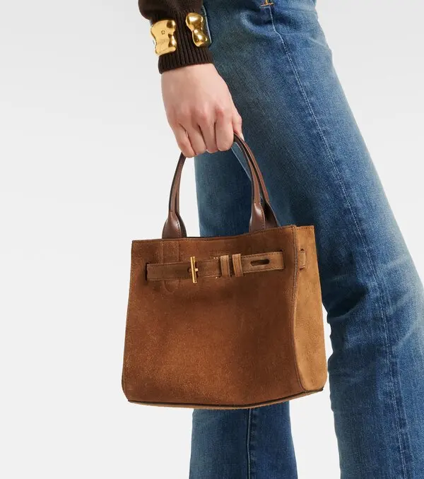 TOM FORD Audrey Small Suede Tote Bag - Brown