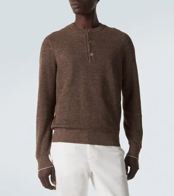 Brunello Cucinelli Ribbed-knit Linen And Cotton Polo Sweater