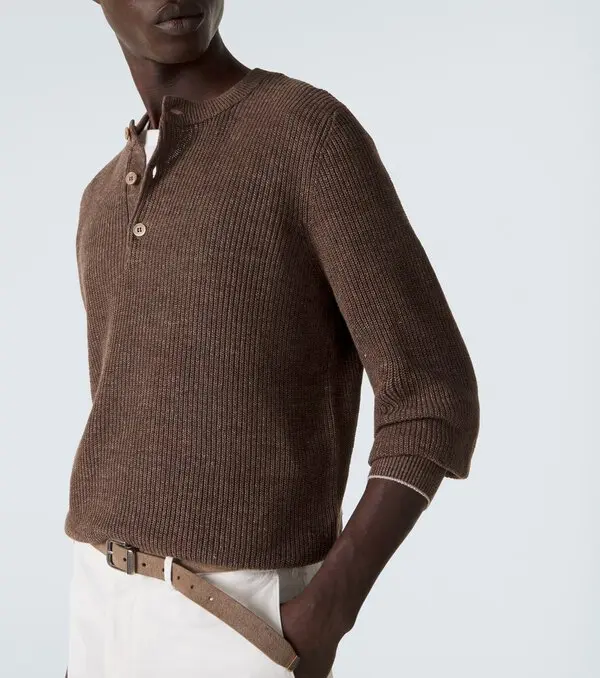 Brunello Cucinelli Ribbed-knit Linen And Cotton Polo Sweater