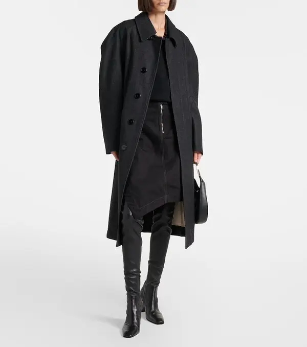 LEMAIRE Asymmetric Denim Midi Skirt - Black