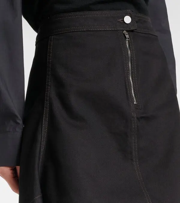 LEMAIRE Asymmetric Denim Midi Skirt - Black