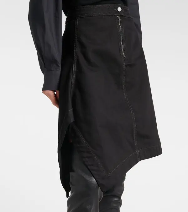 LEMAIRE Asymmetric Denim Midi Skirt - Black