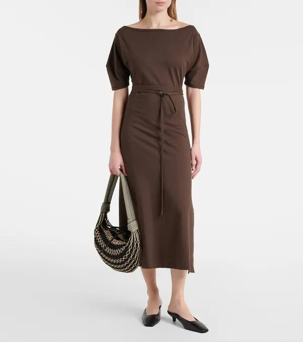 LEMAIRE Cotton And Linen Jersey Midi Dress - Brown