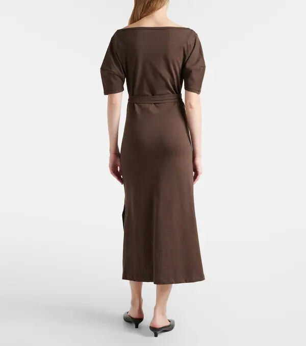 LEMAIRE Cotton And Linen Jersey Midi Dress - Brown