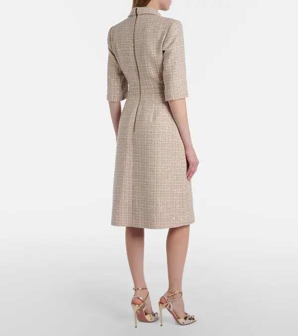 Elie Saab Sequined Tweed Midi Dress - Beige