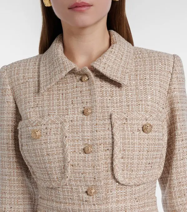 Elie Saab Sequined Tweed Midi Dress - Beige