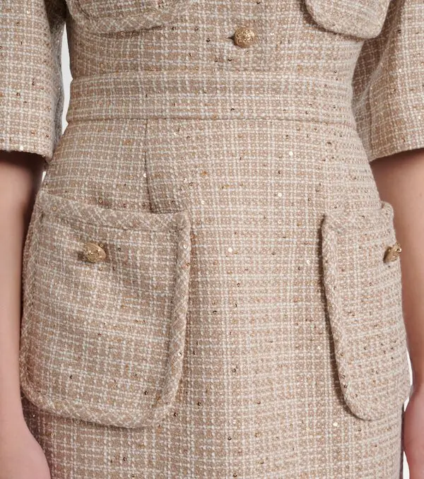 Elie Saab Sequined Tweed Midi Dress - Beige