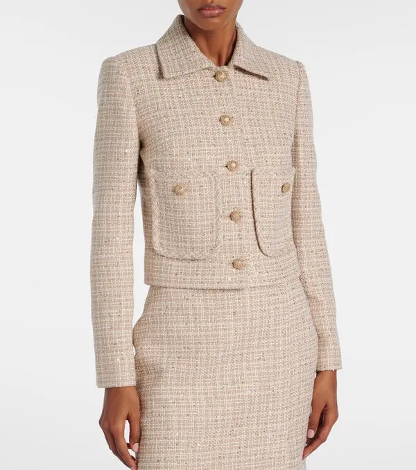 Elie Saab Sequined Tweed Jacket - Beige