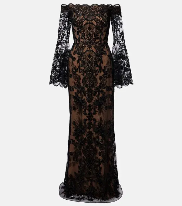 Elie Saab Off-shoulder Sequined Lace Gown