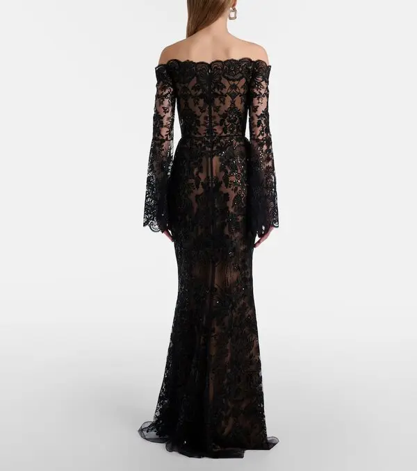 Elie Saab Off-shoulder Sequined Lace Gown