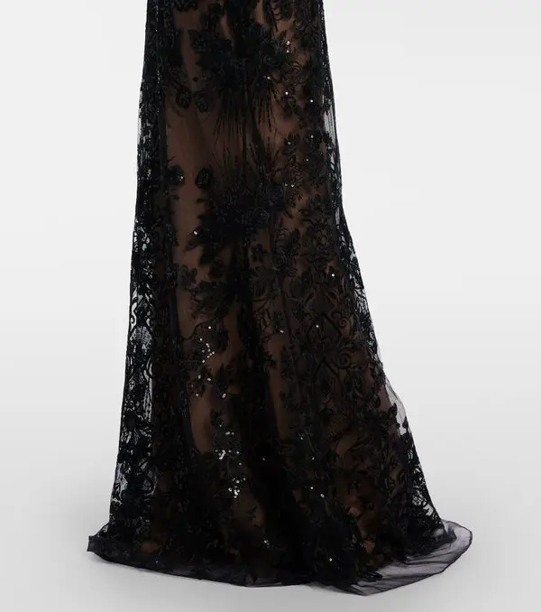 Elie Saab Off-shoulder Sequined Lace Gown