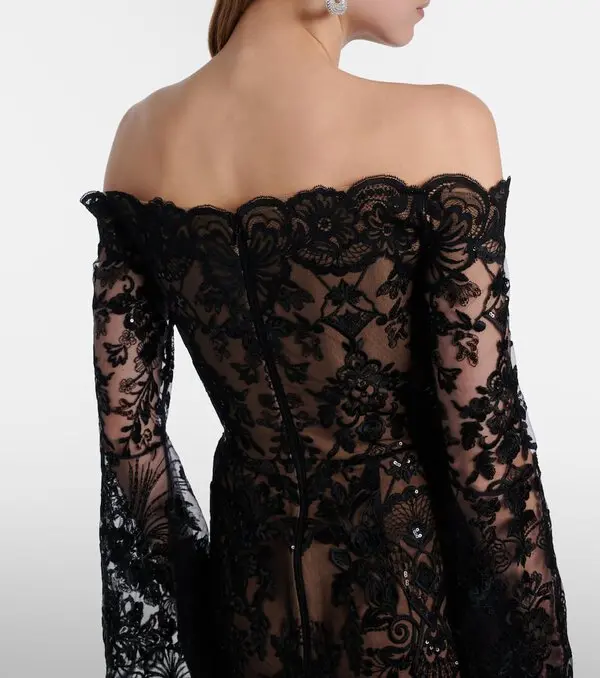 Elie Saab Off-shoulder Sequined Lace Gown