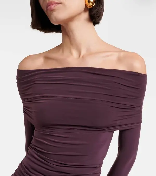 Wolford Ruched Semi-sheer Off-shoulder Top