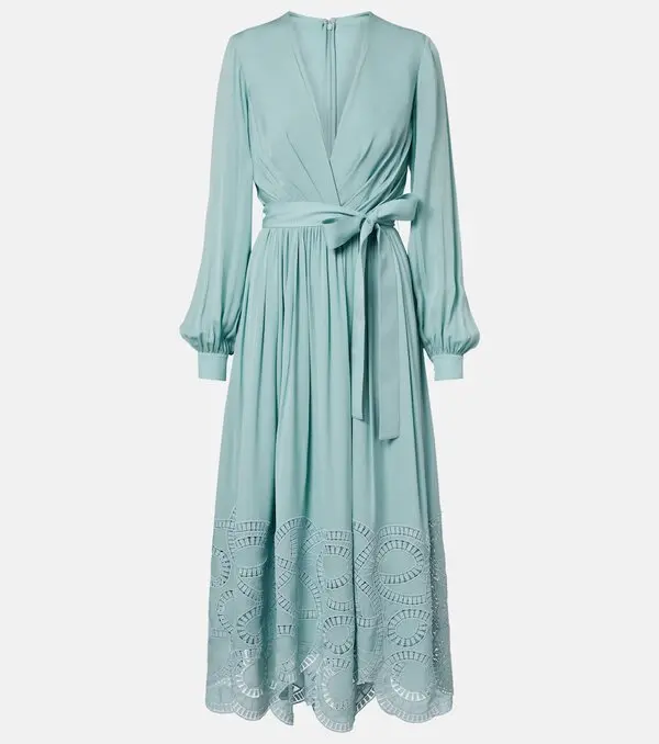 Elie Saab Lace-trimmed Silk-blend Midi Dress - Blue