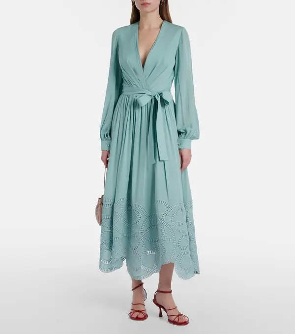 Elie Saab Lace-trimmed Silk-blend Midi Dress