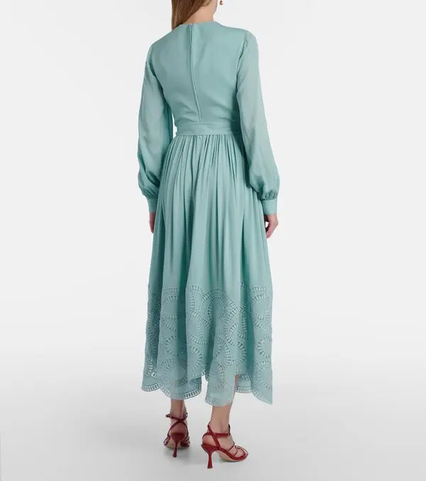 Elie Saab Lace-trimmed Silk-blend Midi Dress