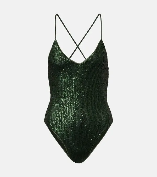 Norma Kamali Fara Sequined Swimsuit - Green