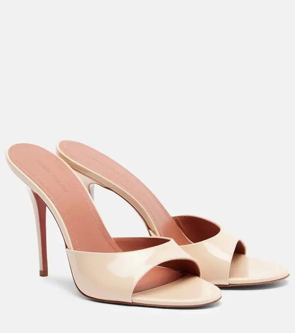 Amina Muaddi Elodie 105 Patent Leather Mules - Beige
