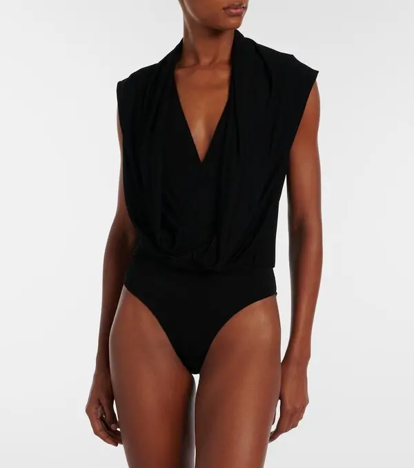 Alaïa Draped Jersey Bodysuit - Black