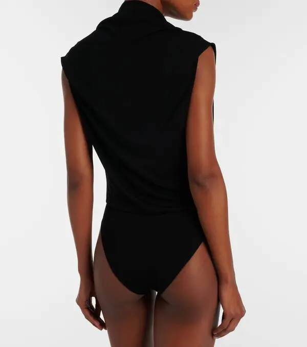 Alaïa Draped Jersey Bodysuit - Black
