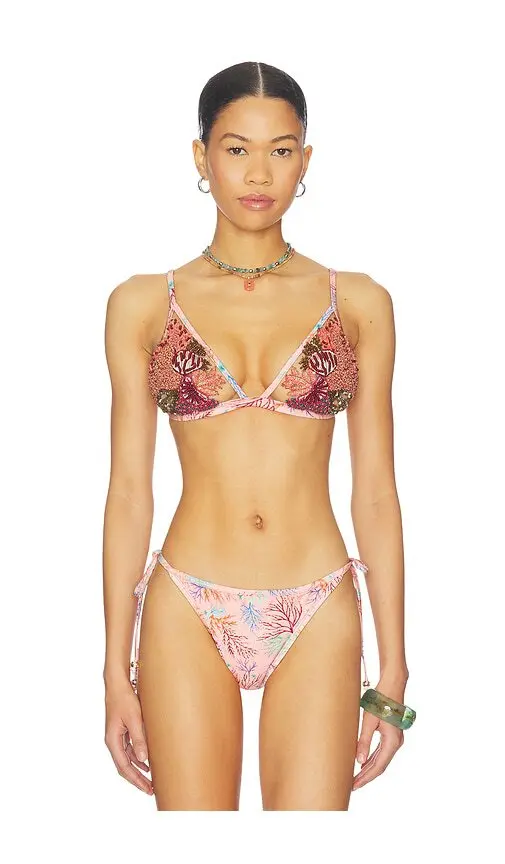 PatBO Seaweed Lace Triangle Bikini Top - Pink