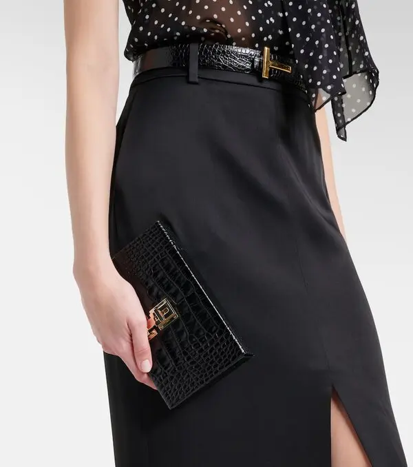 TOM FORD T Latch Croc-effect Leather Box Clutch