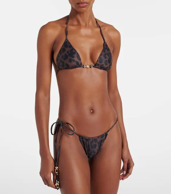 SAME Beaded Printed Bikini Bottoms - Brown