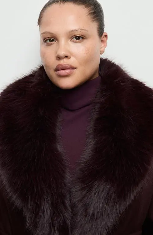 Mango Manteco Belted Longline Trench Coat With Faux Fur Collar - Maroon