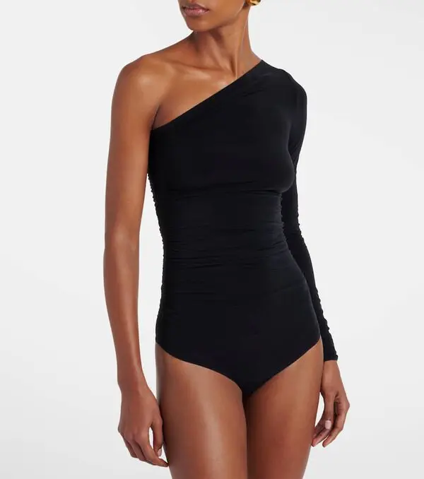 Wolford Draped Semi-sheer Bodysuit - Black