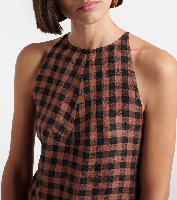 Asceno Antigua Gingham Linen Mini Dress - Brown