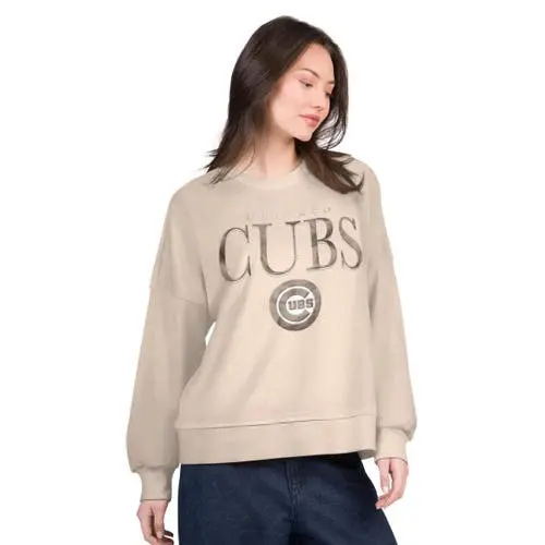 G-III 4HER BY CARL BANKS Chicago Cubs Oversized Vet Ii Sweatshirt - Sand
