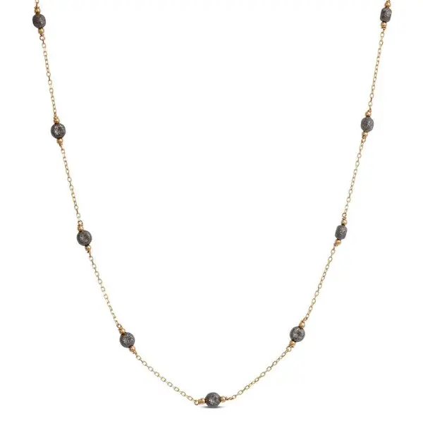 TOSCANO 14k Yellow Gold Necklace With Rhodium Beads - Black