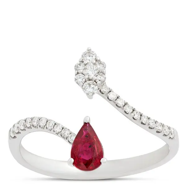 Benbridge Pear Ruby And Diamond Bypass Ring - Red