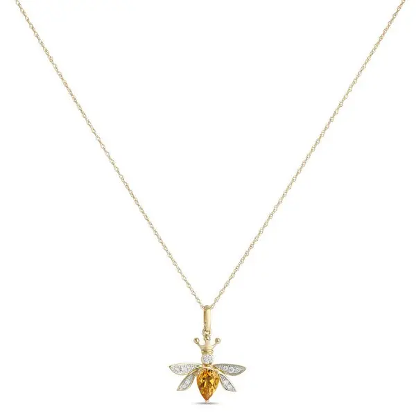 Benbridge Citrine And Diamond Bee Pendant, 14k Yellow Gold - Orange
