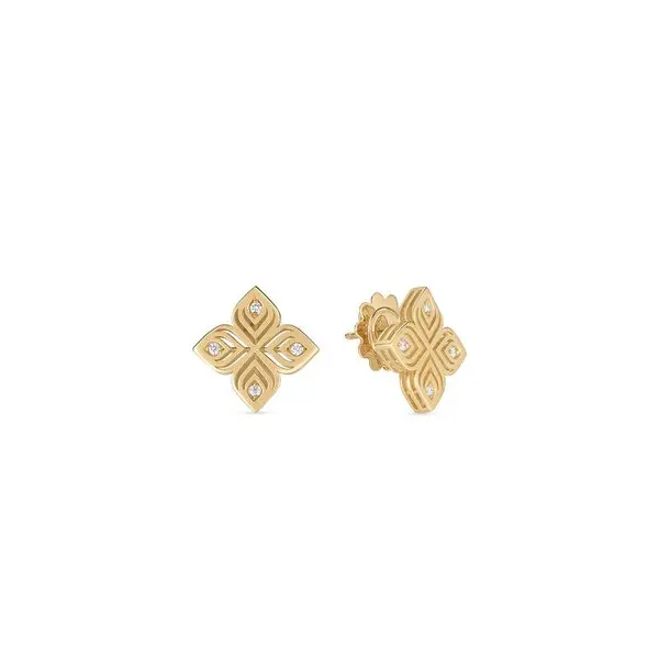 Roberto Coin 18k Yellow Gold Arabesque Diamond Flower Earrings - Yg