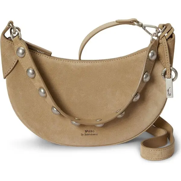 Polo Ralph Lauren Polo Id Stud Suede Crossbody Bag - Cashew
