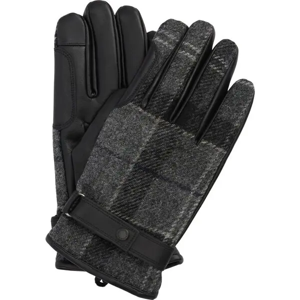 Barbour Newbrough Tartan Mixed Media Gloves - Black/grey