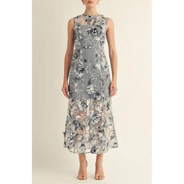 AROSE STUDIO Sorelle Floral Embroidered Sheath Cocktail Dress - Midnight Blue