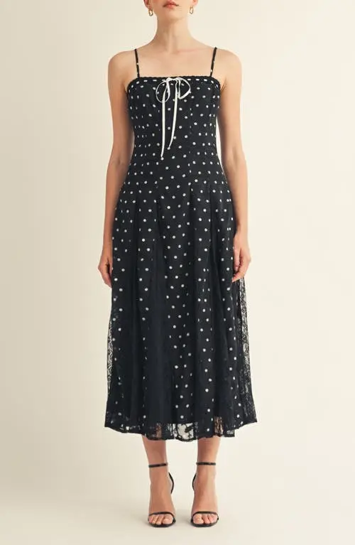 AROSE STUDIO Brienne Polka Dot Lace Midi Dress - Black Polka Dot