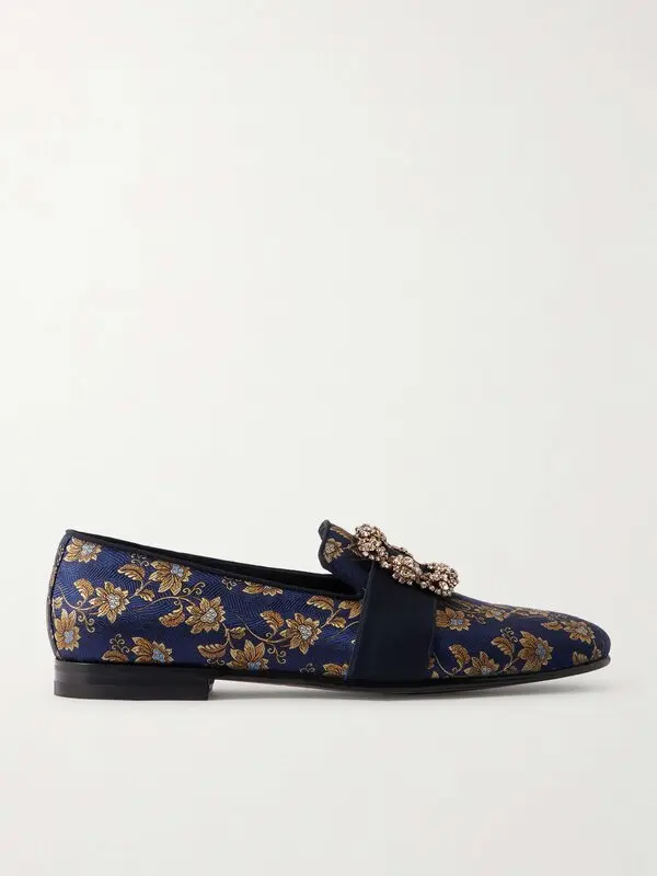 Manolo Blahnik Carlton Floral-jacquard Loafers - Navy