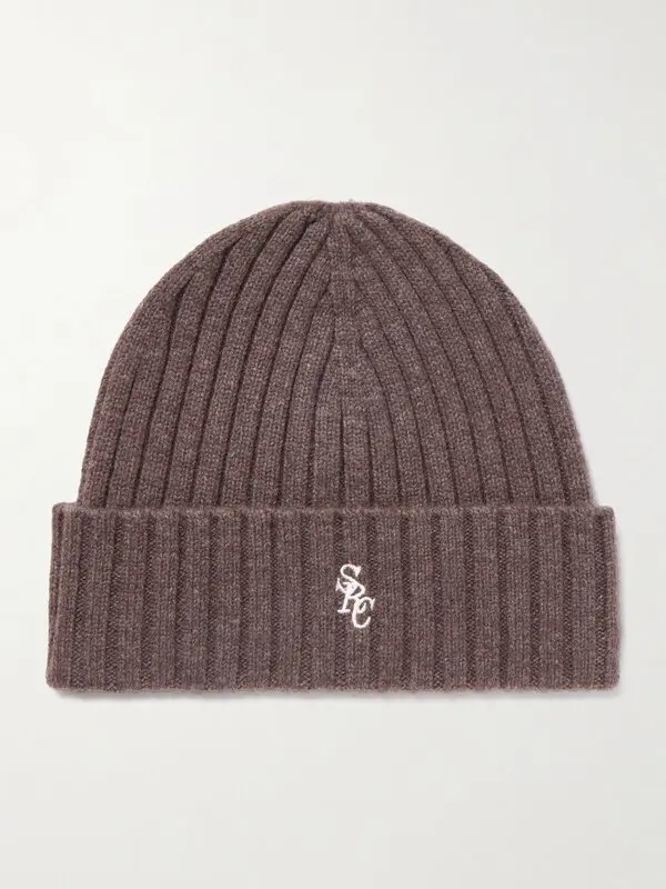 SPORTY & RICH Embroidered Ribbed Cashmere And Wool-blend Beanie - Brown