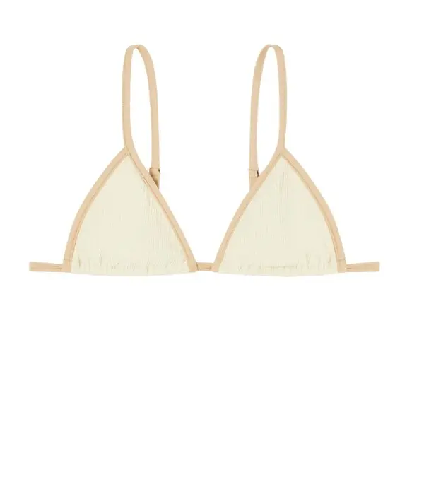 Johanna Ortiz Playa Del Río Shell-embellished Seersucker Bikini Top - Neutrals