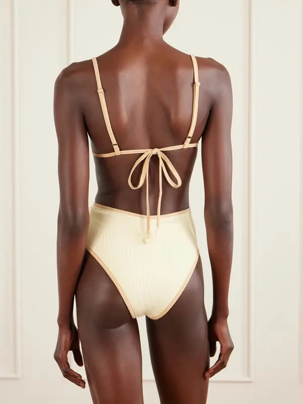 Johanna Ortiz Playa Del Río Shell-embellished Seersucker Bikini Top - Neutrals