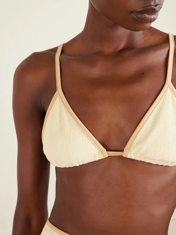 Johanna Ortiz Playa Del Río Shell-embellished Seersucker Bikini Top - Neutrals