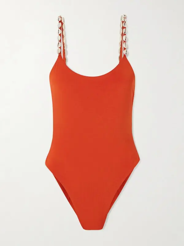 SARA CRISTINA Shell-embellished One-piece Swimsuit - Orange