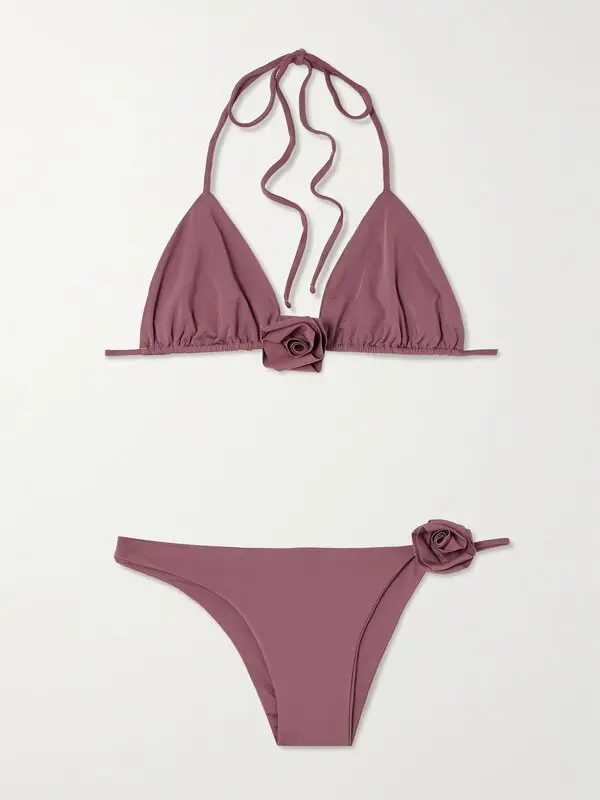 MAYGEL CORONEL Chipi Appliquéd Triangle Bikini - Purple